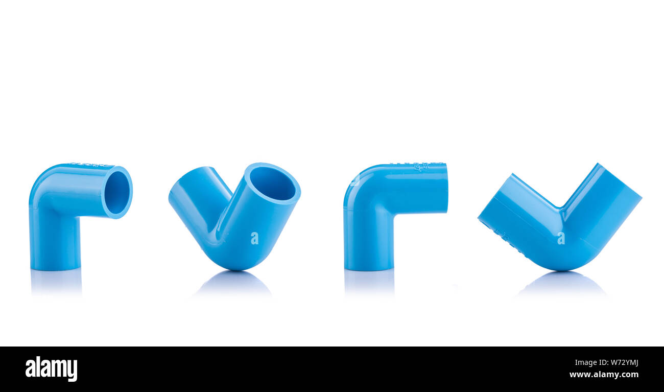 New blue PVC connector for water pipe isolated on white background ...