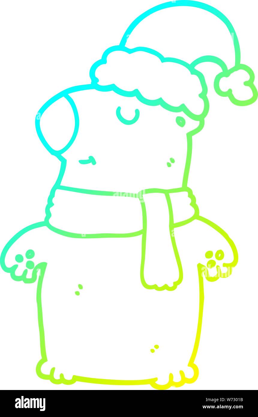 cold gradient line drawing of a cute cartoon christmas bear Stock ...