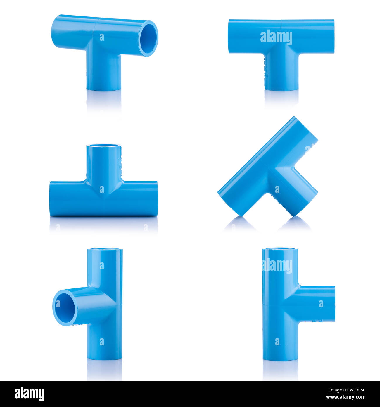 New blue PVC connector for water pipe isolated on white background ...