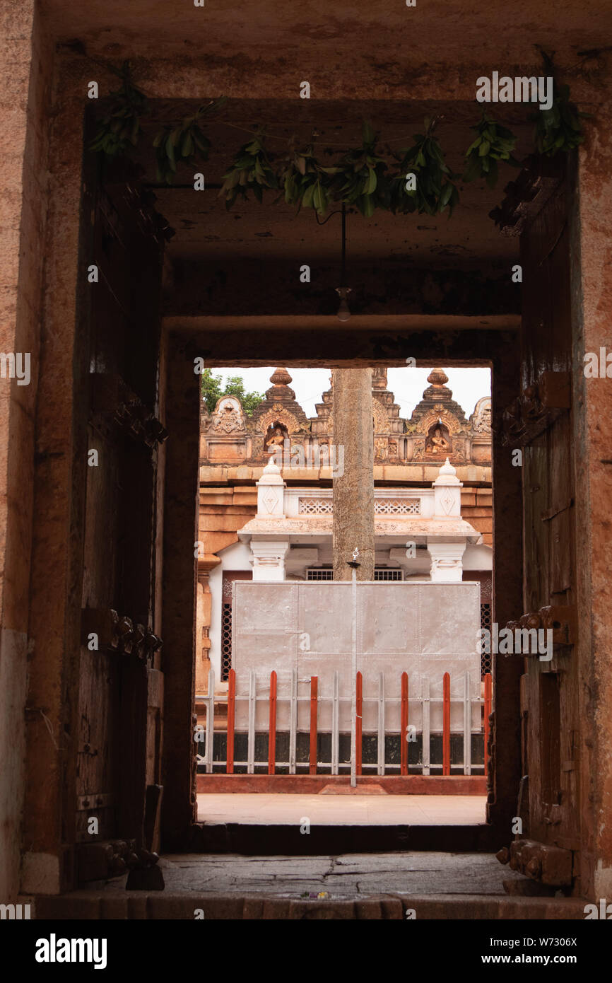 View through the gopuram of Kumaraswami Temple on top of the Krauncha ...