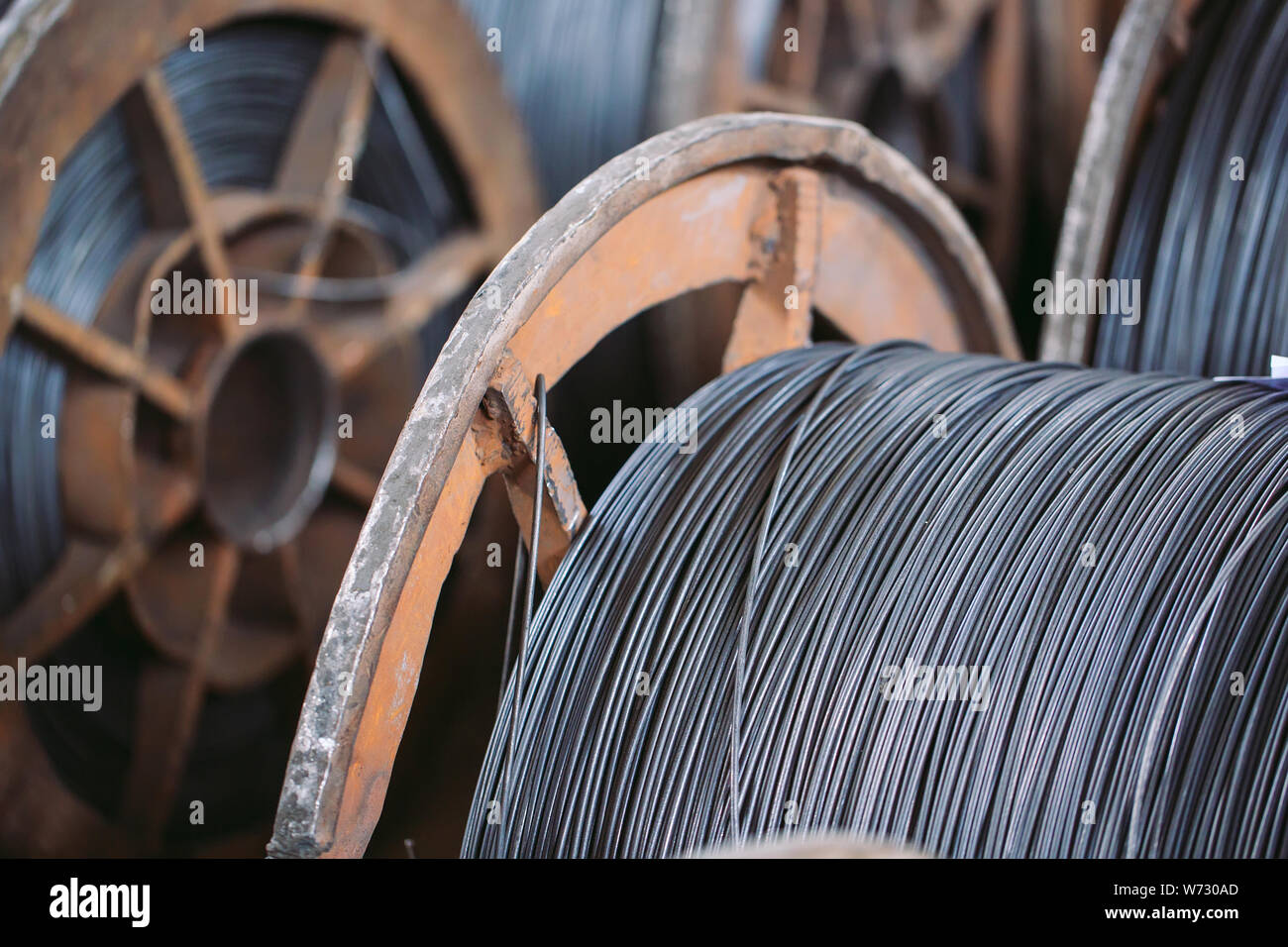 Wire rod, fittings in warehouses. industrial storehouse at the ...