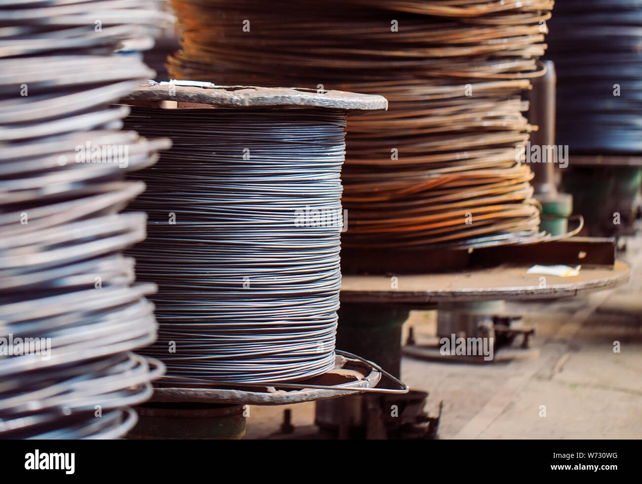 Wire rod, fittings in warehouses. industrial storehouse at the ...