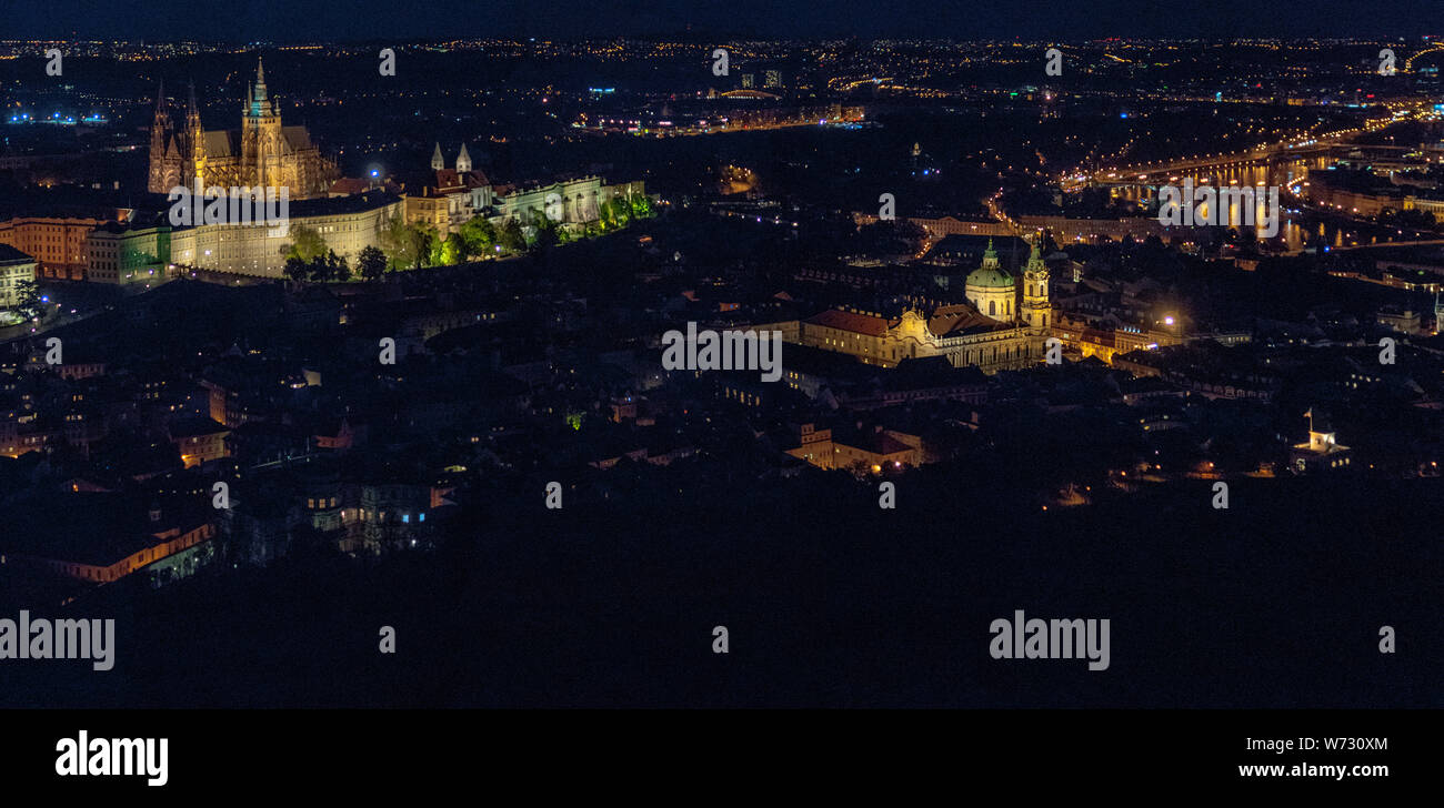 Panoramic over Prague, castle and river aerial cityscape of Prague by ...