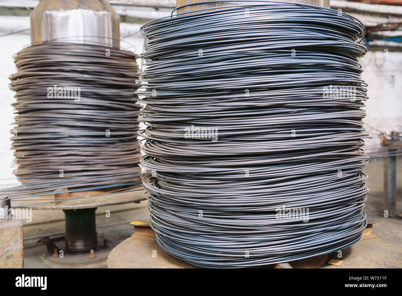 Wire rod, fittings in warehouses. industrial storehouse at the ...