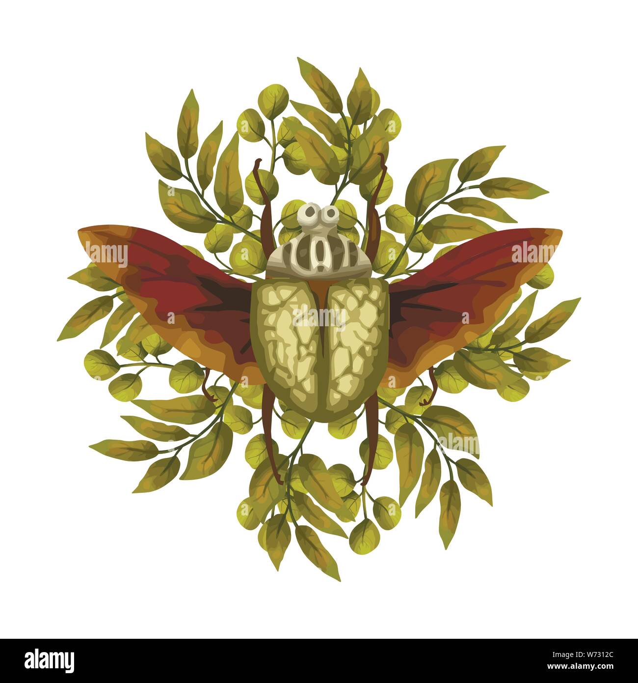 Seamless vector pattern with cute 3d beetle hercules. Insect with wings ...