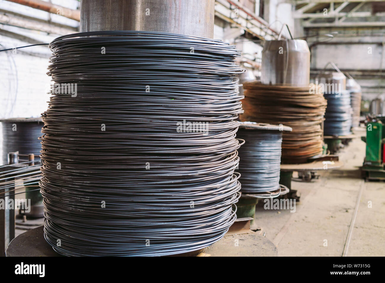 Wire rod, fittings in warehouses. industrial storehouse at the ...