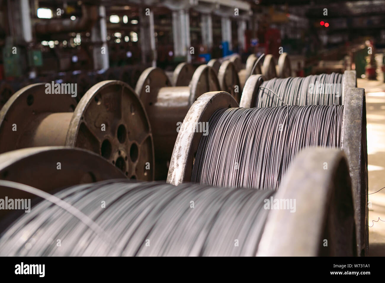 Wire rod, fittings in warehouses. industrial storehouse at the ...