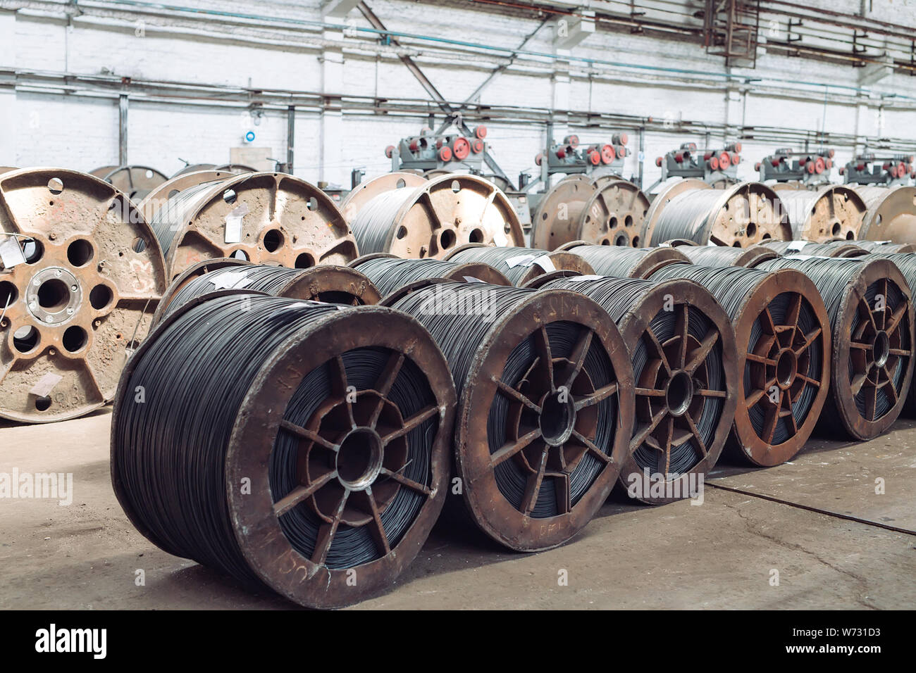 Wire rod, fittings in warehouses. industrial storehouse at the ...