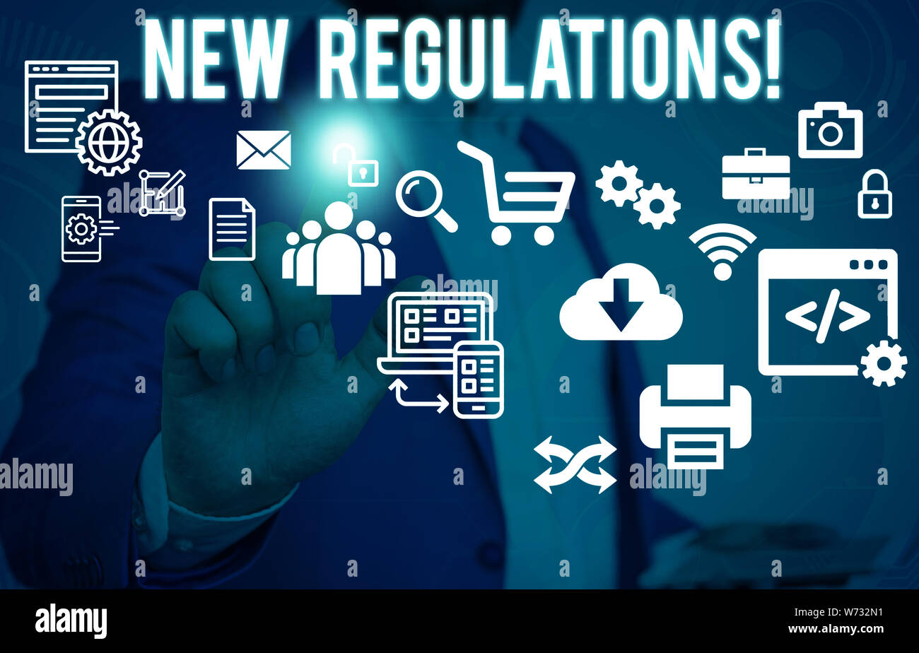Conceptual hand writing showing New Regulations. Concept meaning rules ...