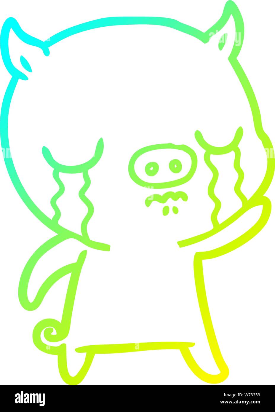 cold gradient line drawing of a cartoon pig crying waving goodbye Stock ...