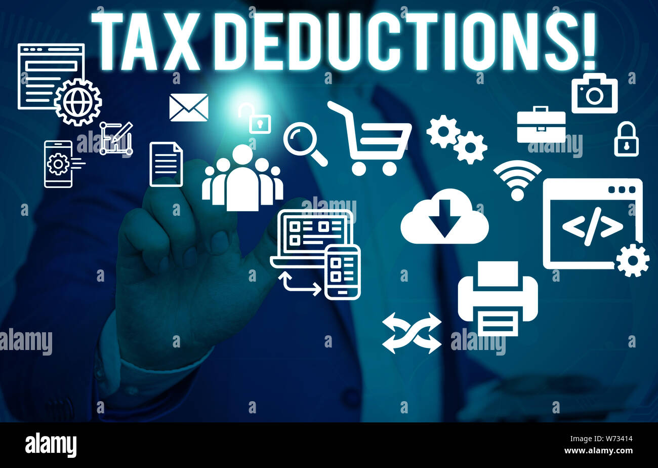 Conceptual hand writing showing Tax Deductions. Concept meaning ...