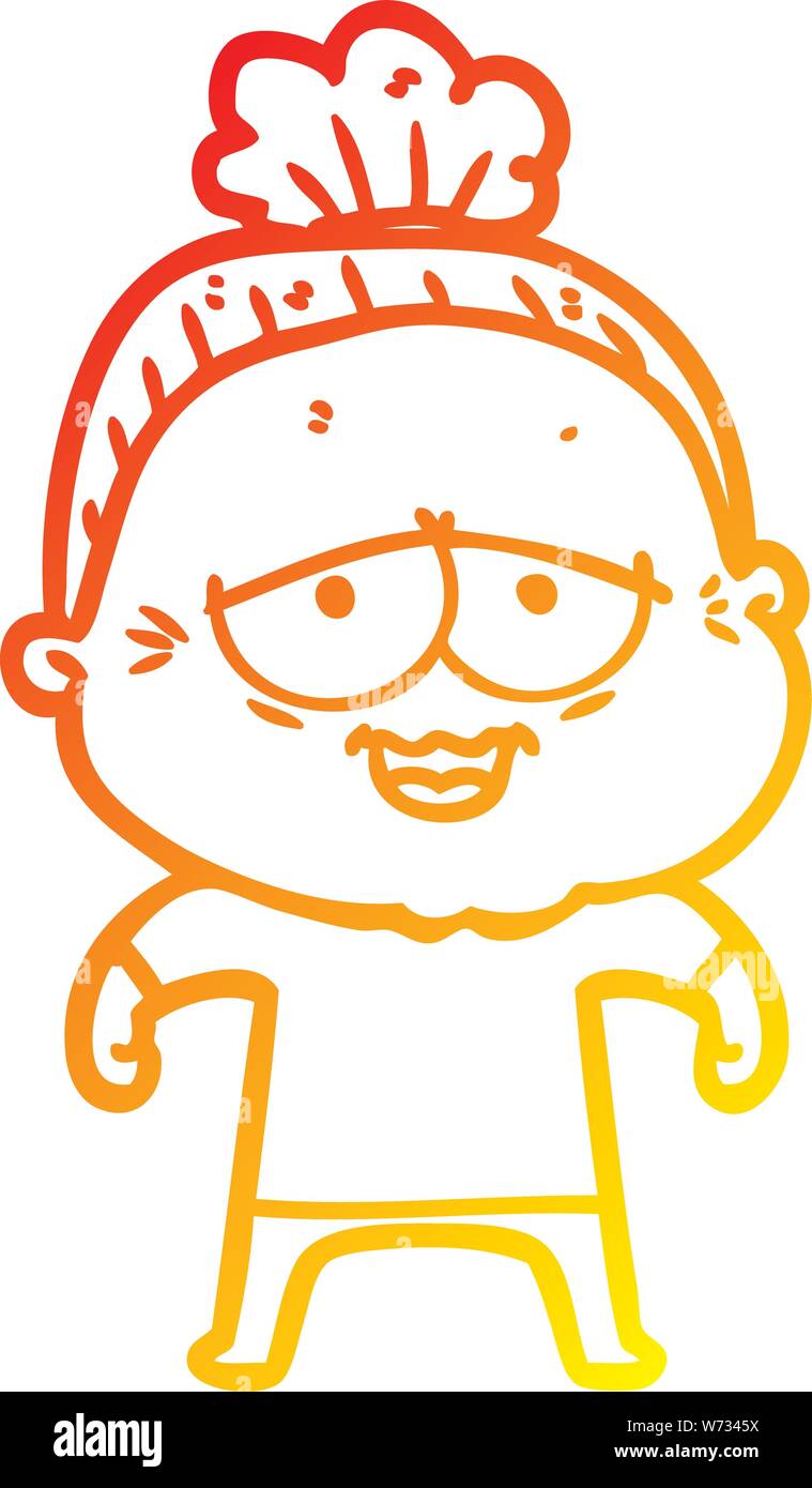 warm gradient line drawing of a cartoon happy old lady Stock Vector ...
