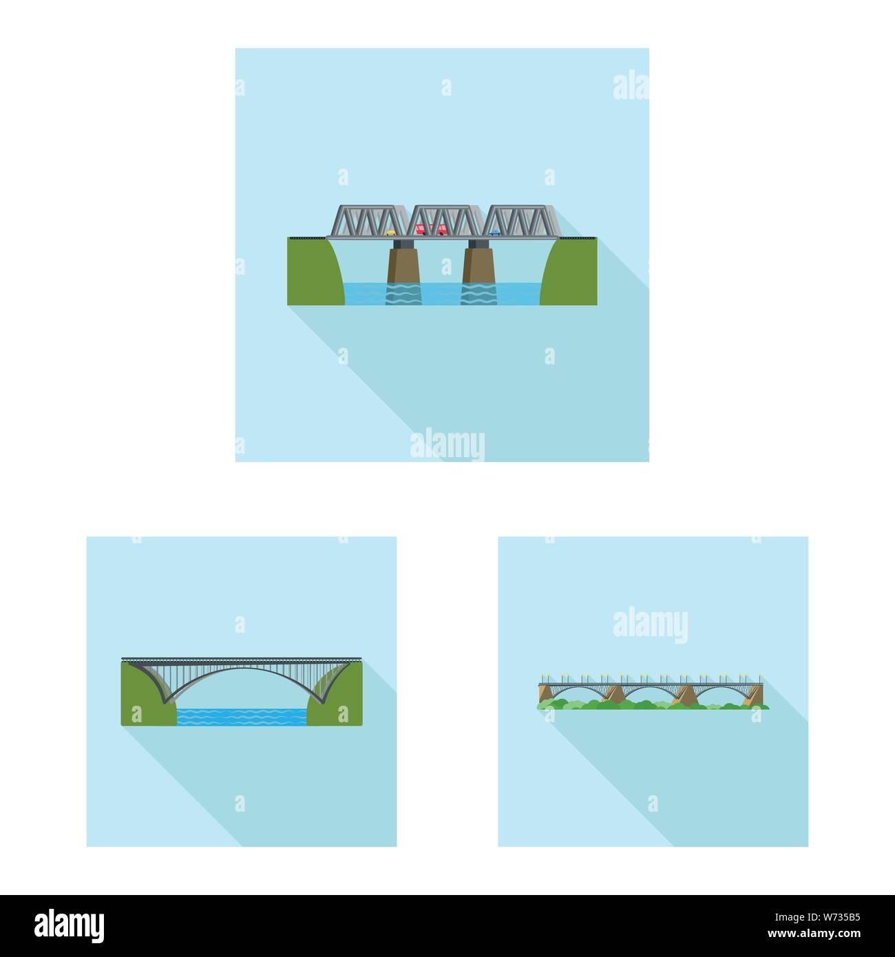 Vector illustration of bridgework and bridge symbol. Set of bridgework ...