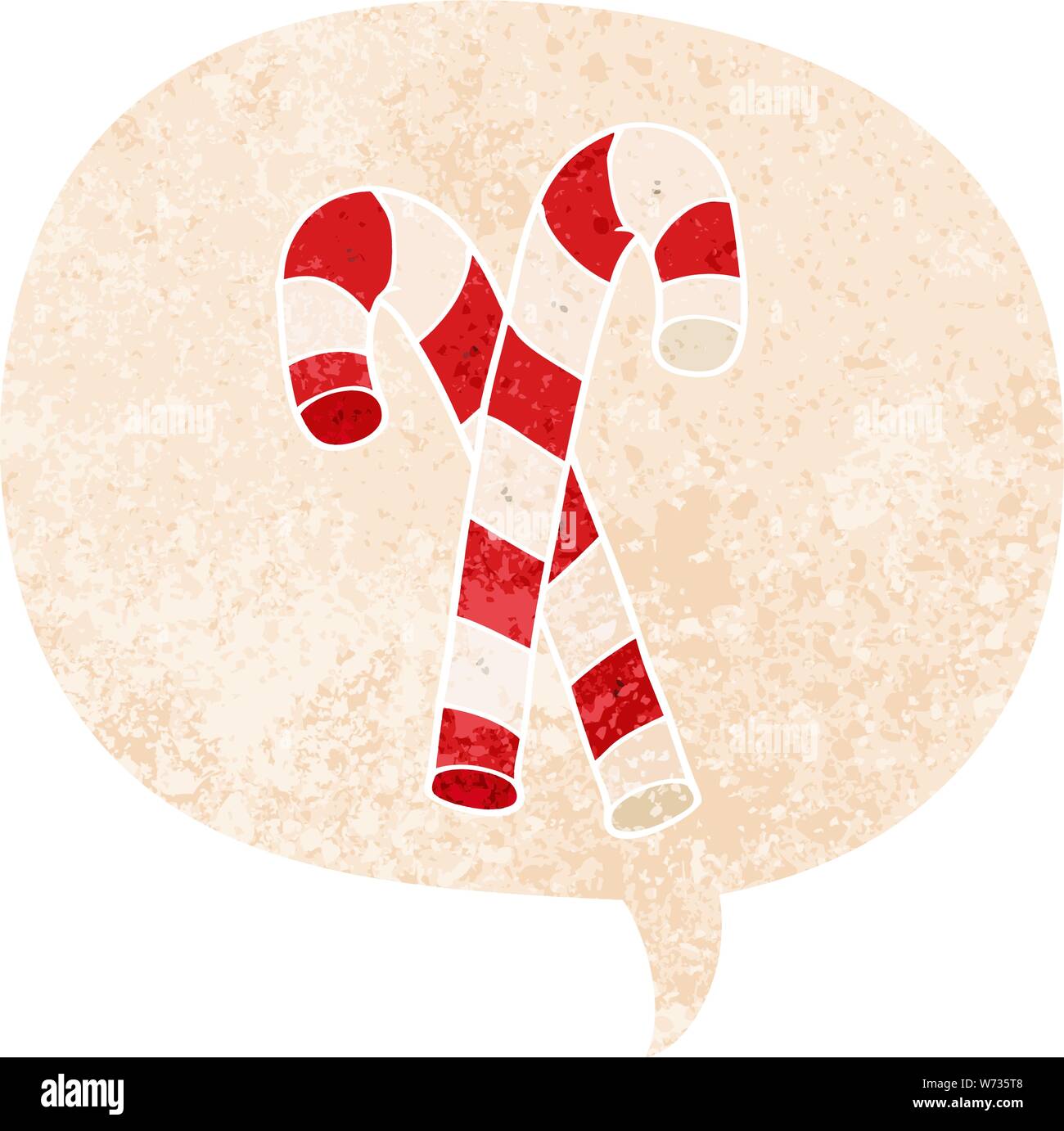 cartoon candy canes with speech bubble in grunge distressed retro ...
