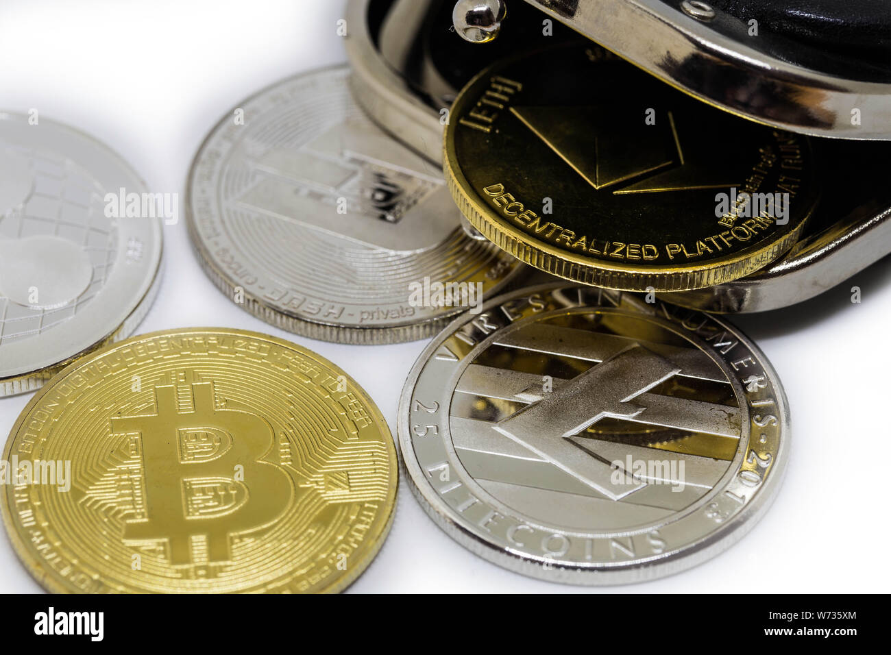 stack of cryptocurrenciesm bitcoin and altcoin together, isolated on ...