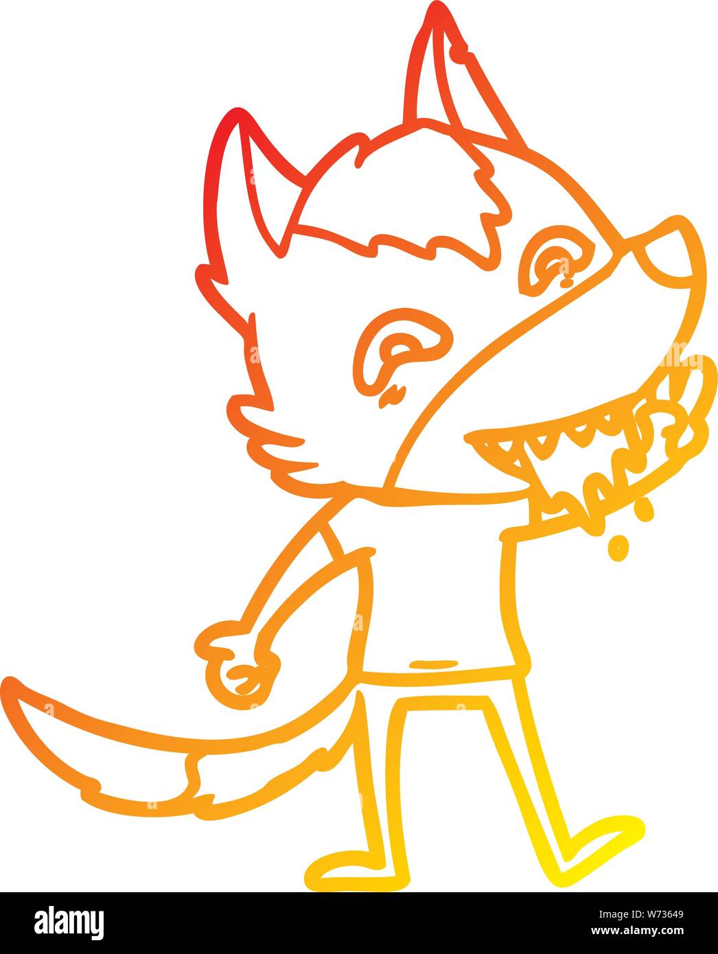 warm gradient line drawing of a cartoon hungry wolf Stock Vector Image ...