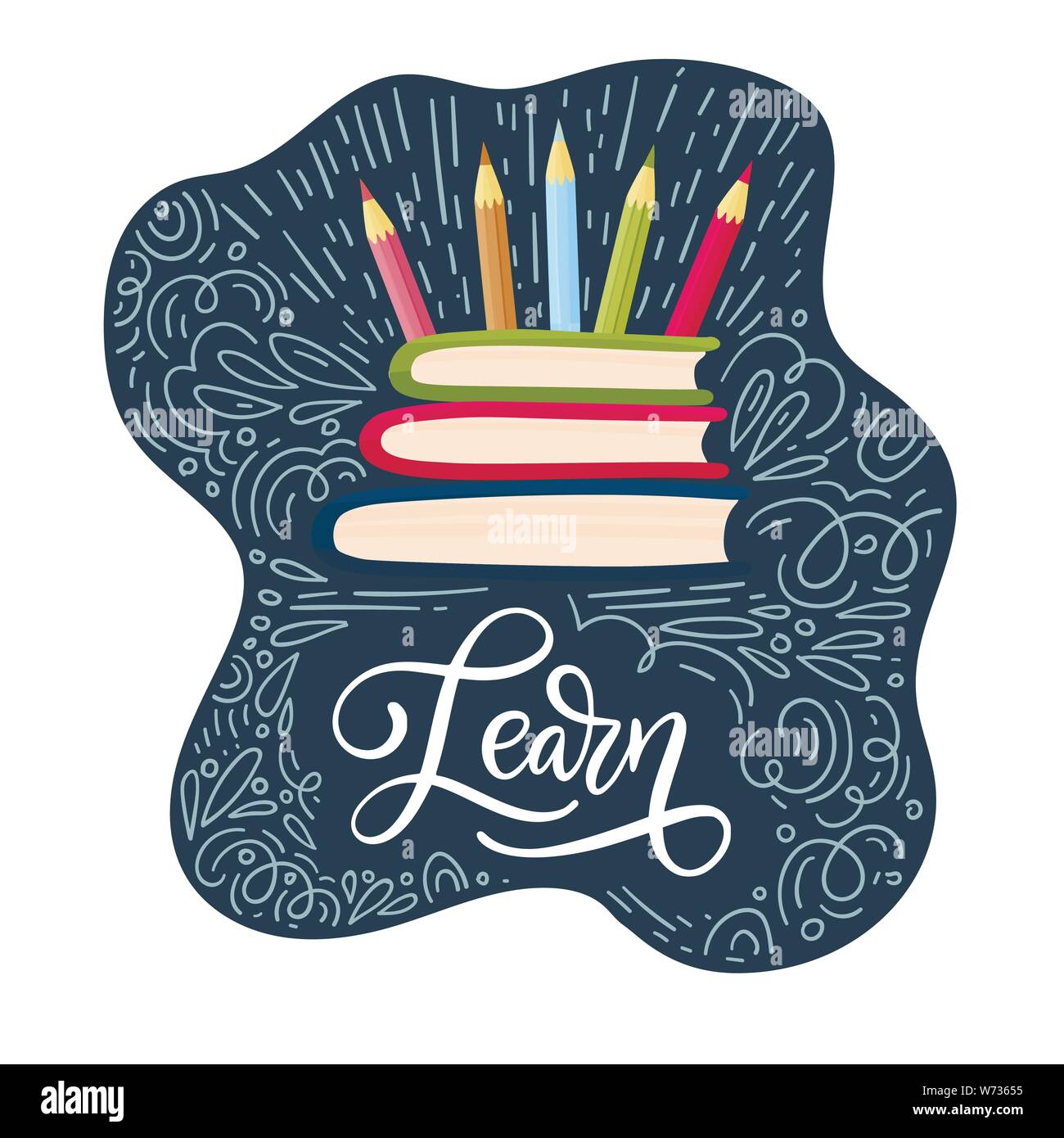 Vector school card with flat and doodle illustrations and hand drawn ...