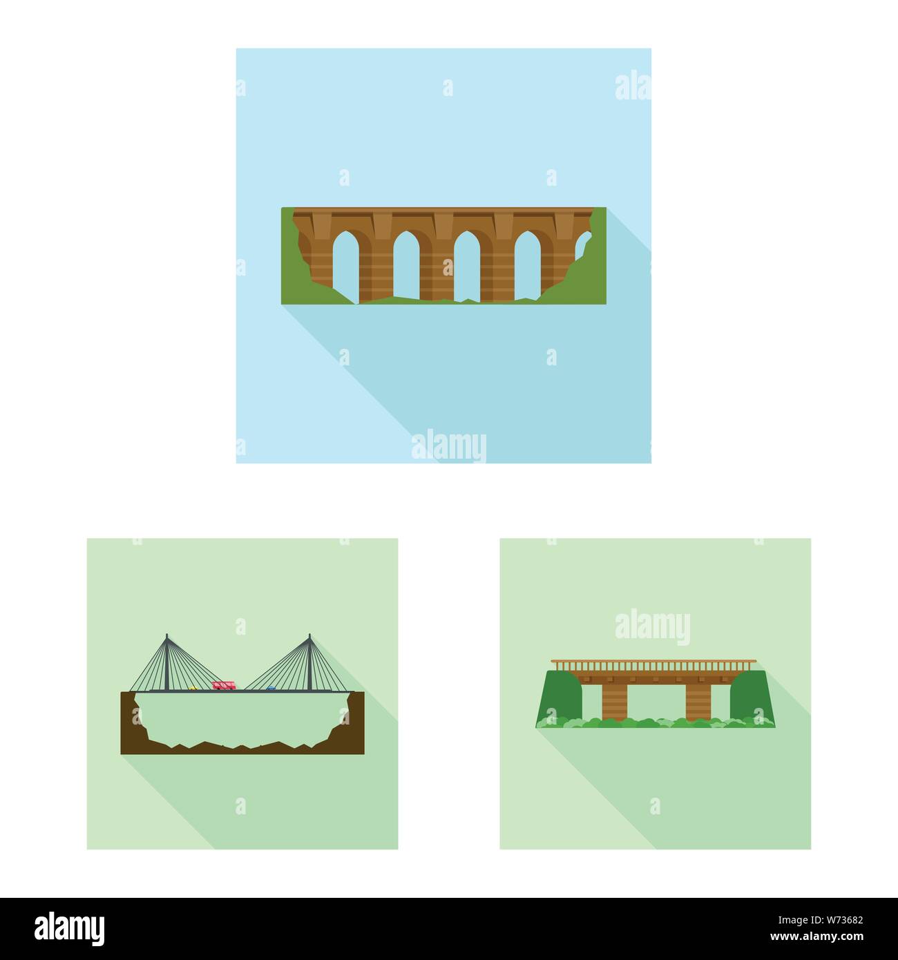 Vector illustration of bridgework and bridge symbol. Collection of ...
