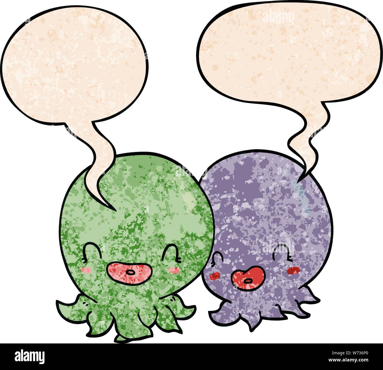 two cartoon octopi with speech bubble in retro texture style Stock ...