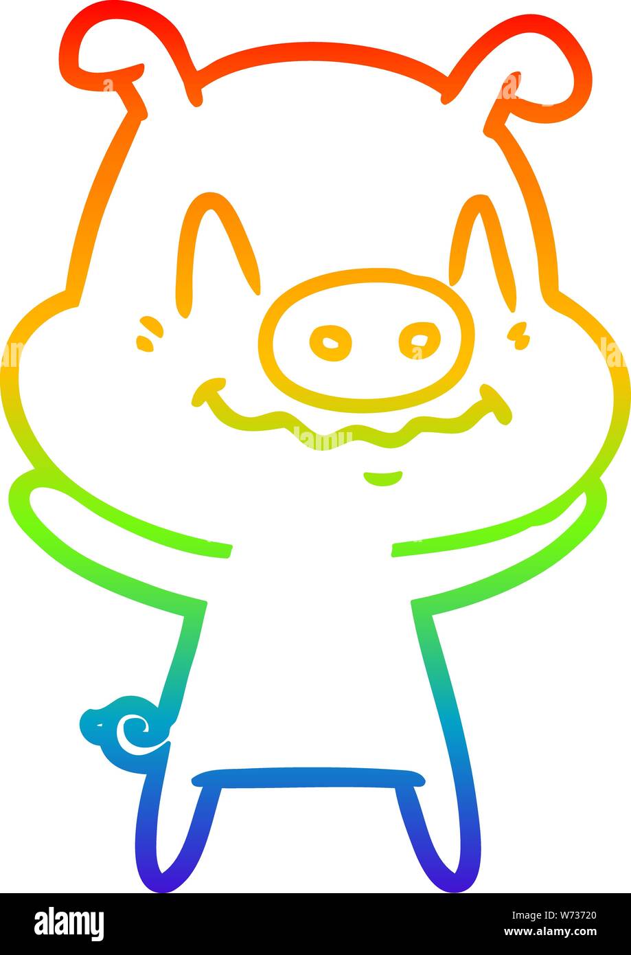 rainbow gradient line drawing of a nervous cartoon pig Stock Vector ...