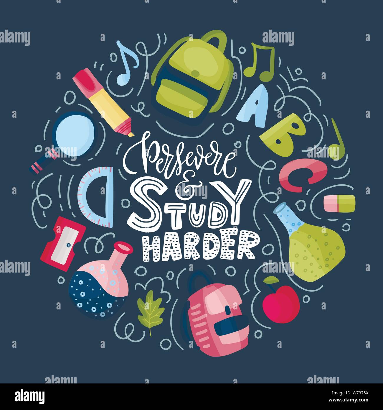 Vector school card with flat and doodle illustrations and hand drawn ...