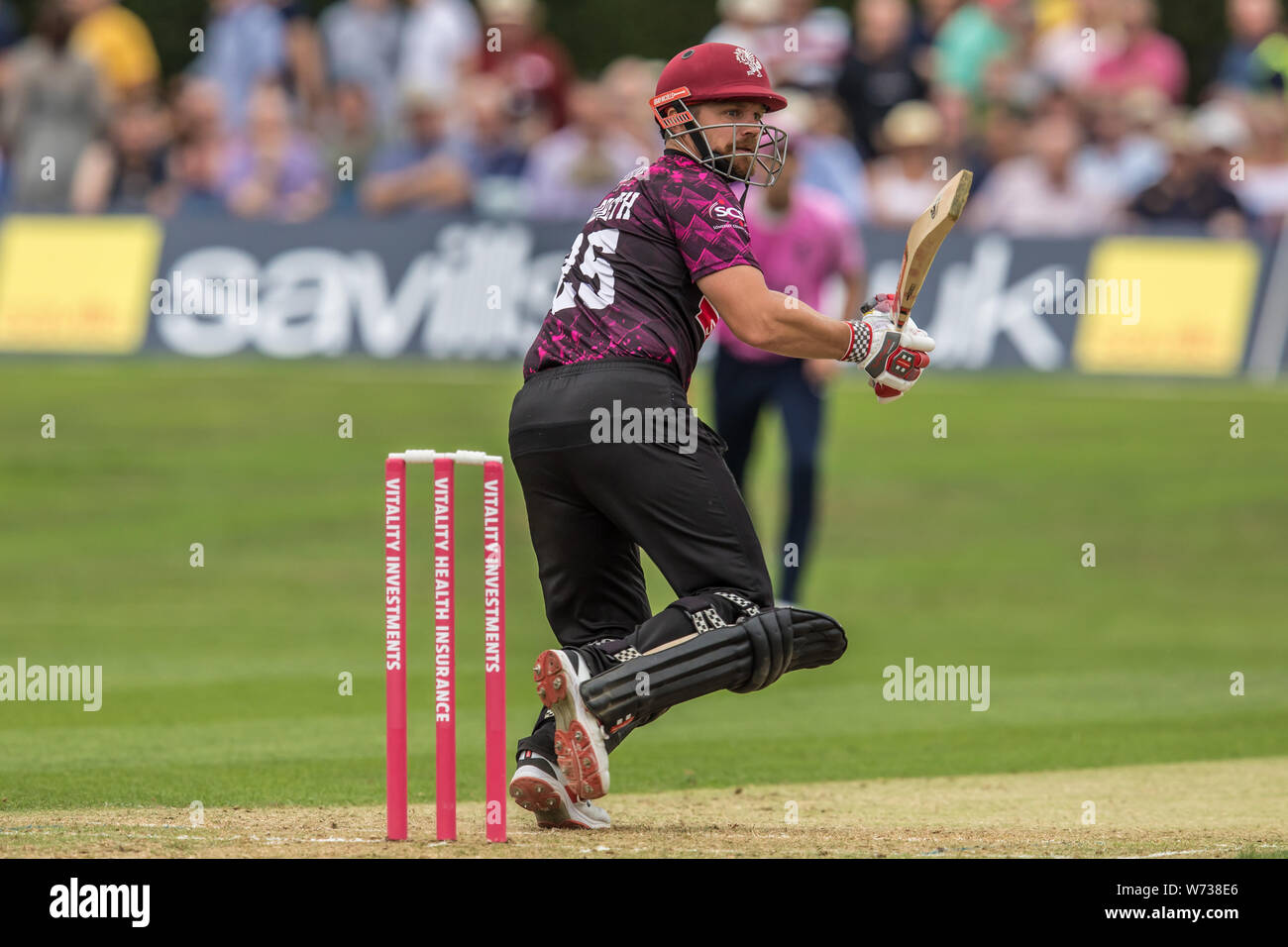 London, UK. 4 August, 2019. James Hildreth batting for Somerset against ...