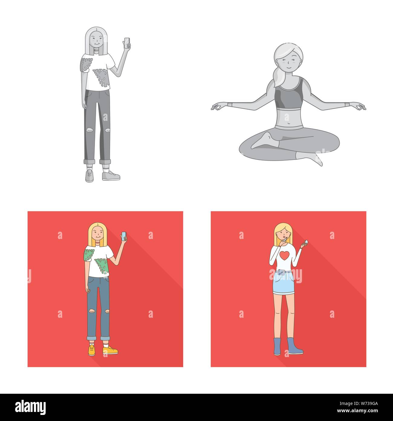 Vector illustration of posture and mood logo. Set of posture and female ...