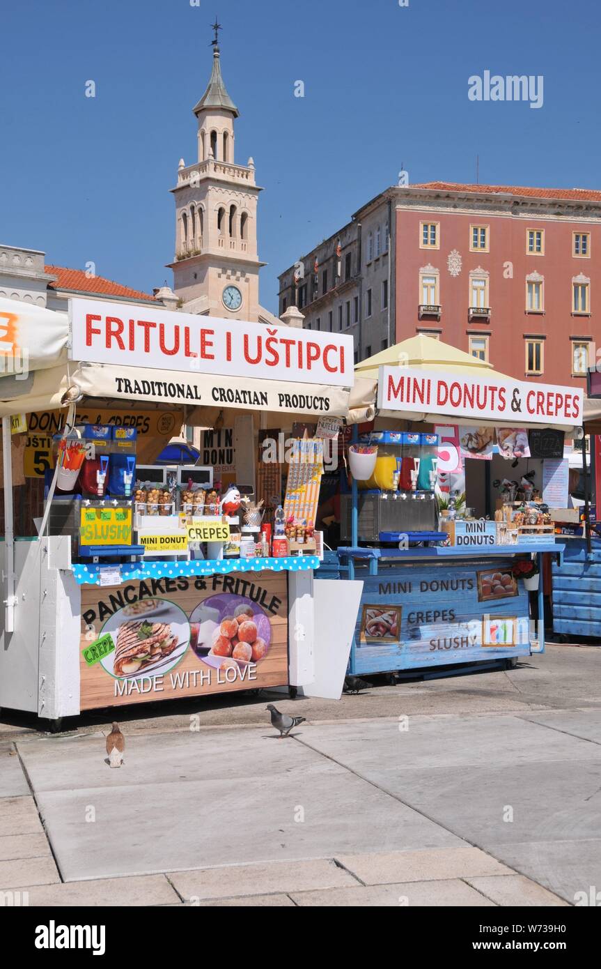 Sea front food stalls in Split, Croatia Stock Photo - Alamy