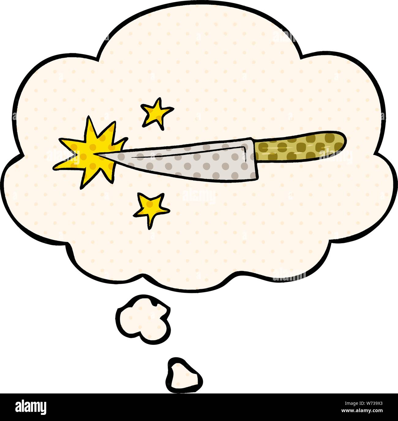 cartoon sharp kitchen knife with thought bubble in comic book style ...
