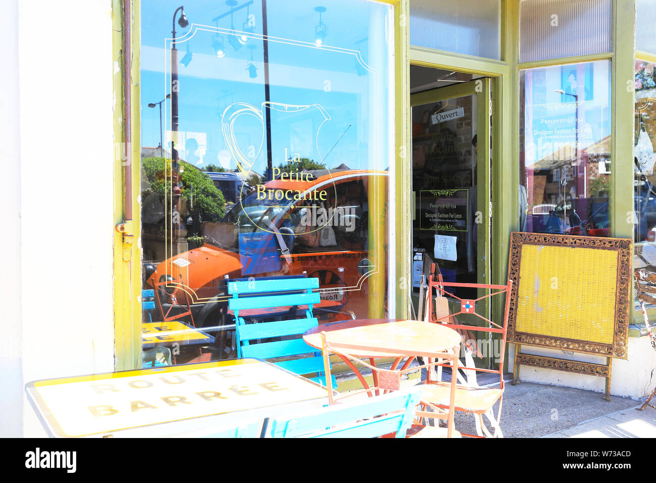 Trendy shops and cafes on Deal High Street on Kent's east coast, in ...