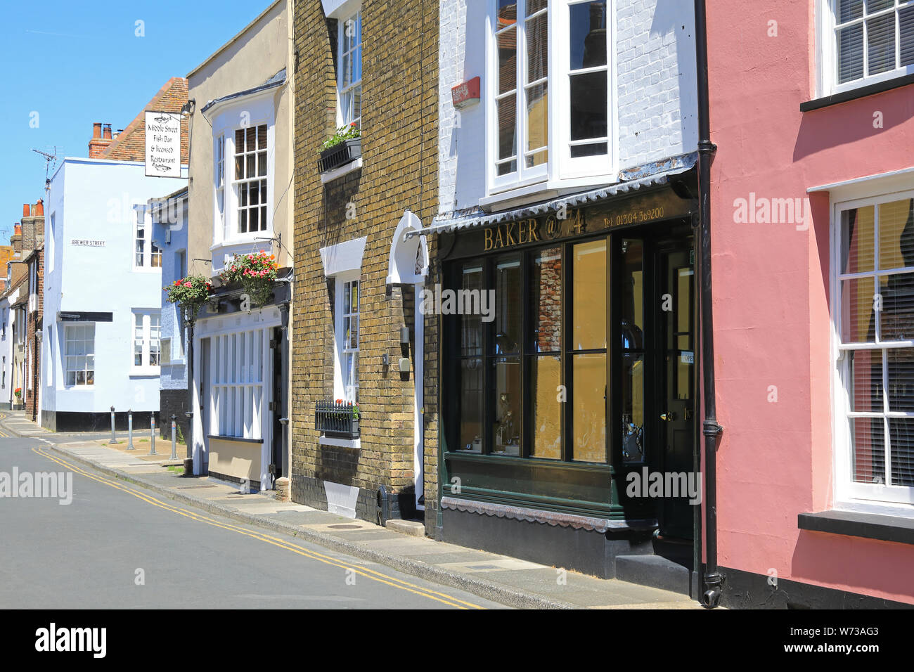 Pretty Middle Street in coastal town Deal, in Kent, SE England, UK ...