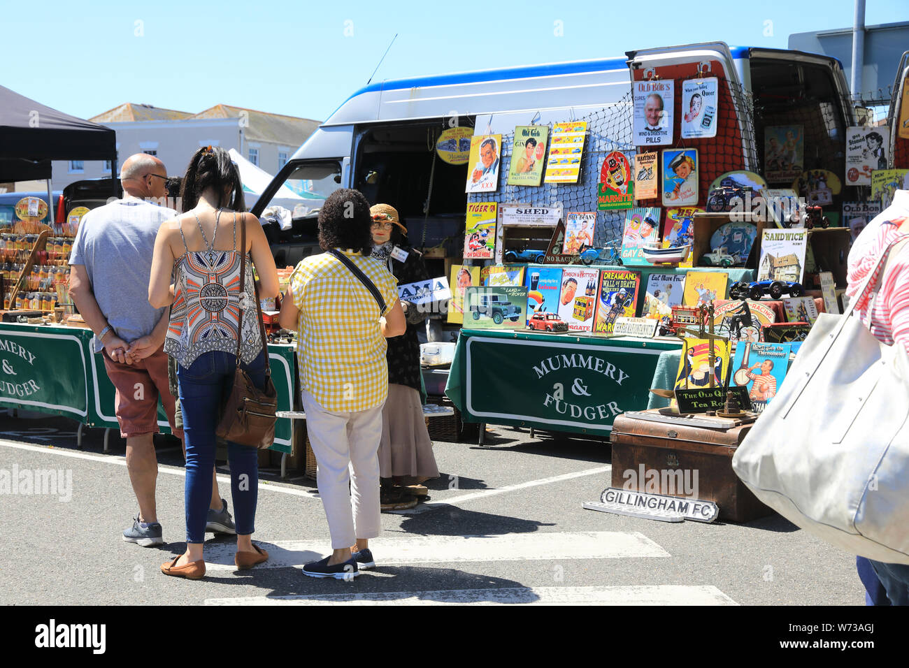 Vibrant Saturday market on the High Street in pretty coastal town Deal ...