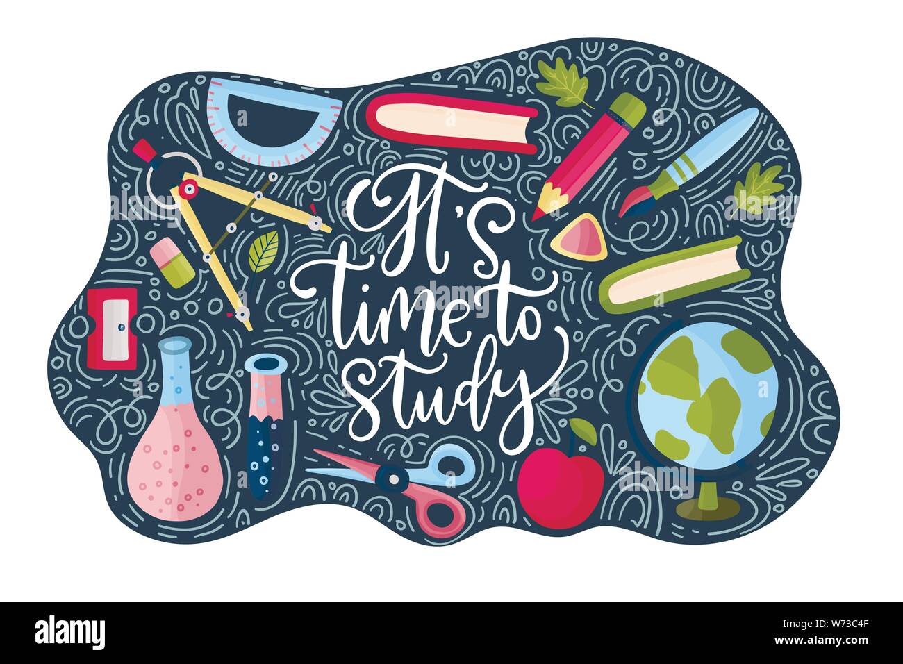 Vector school card with flat and doodle illustrations and hand drawn ...