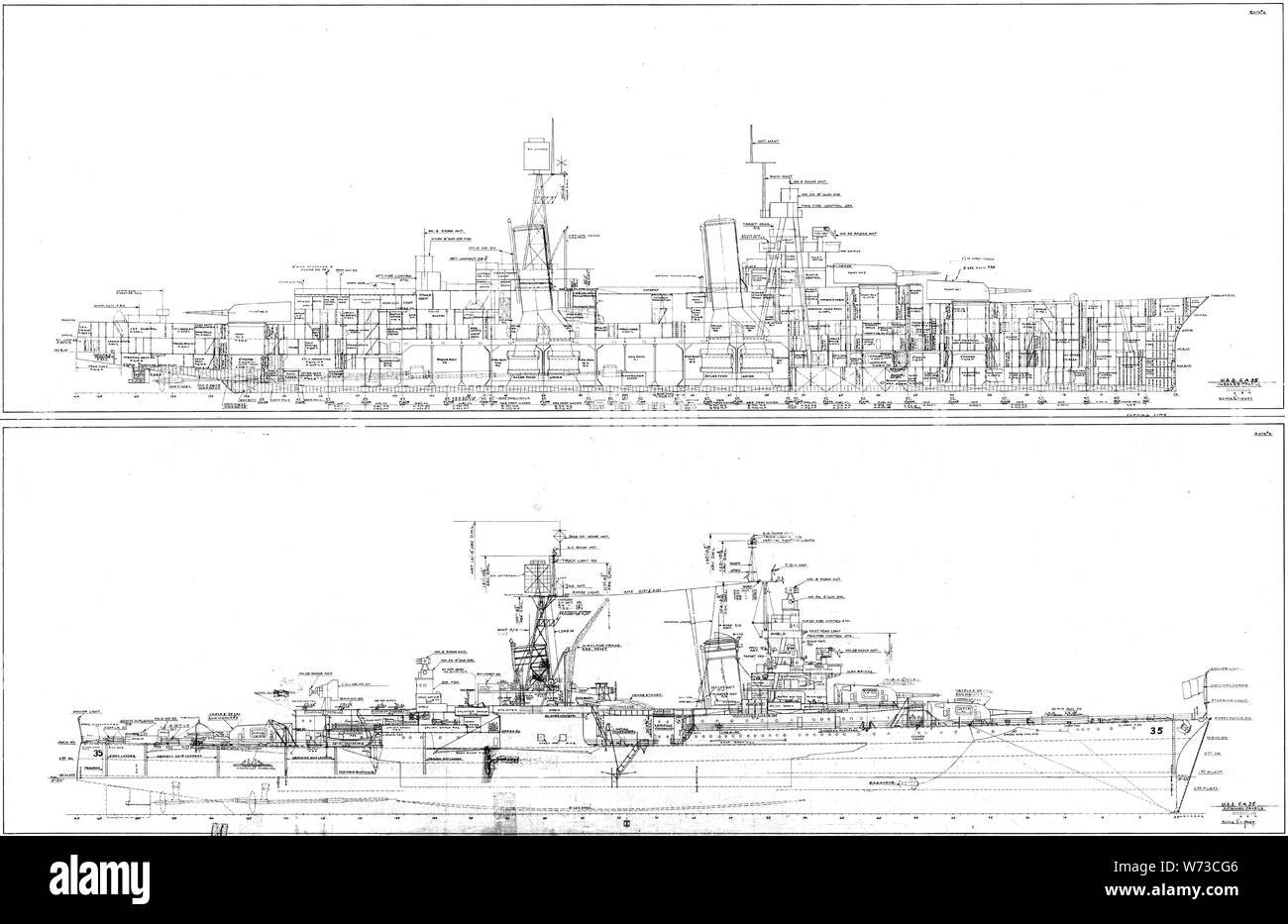 USS Indianapolis (CA-35) inboard and outboard profiles c1944 Stock ...