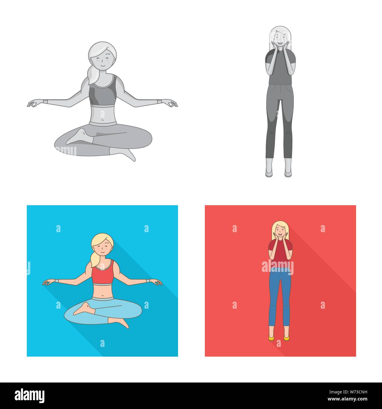 Isolated object of posture and mood sign. Set of posture and female ...