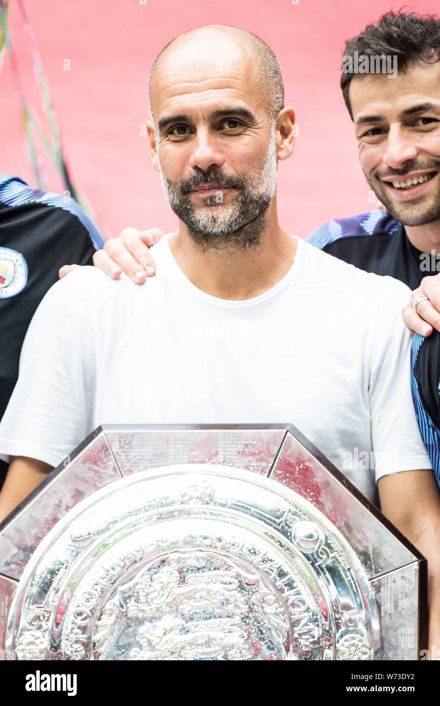 LONDON, ENGLAND - AUGUST 04: manager Pep Guardiola of Manchester City ...