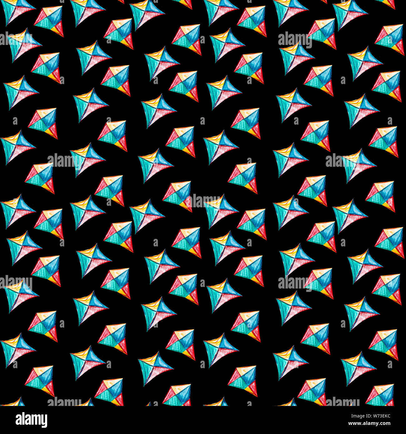 Seamless pattern with watercolor kite. Diamond-shaped cartoon multi ...