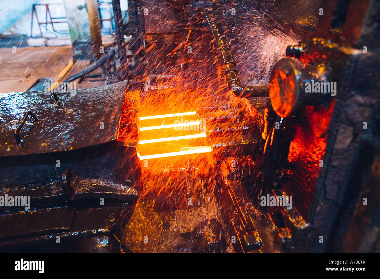 hot steel on conveyor in steel mill, Metallurgical industry Stock Photo ...