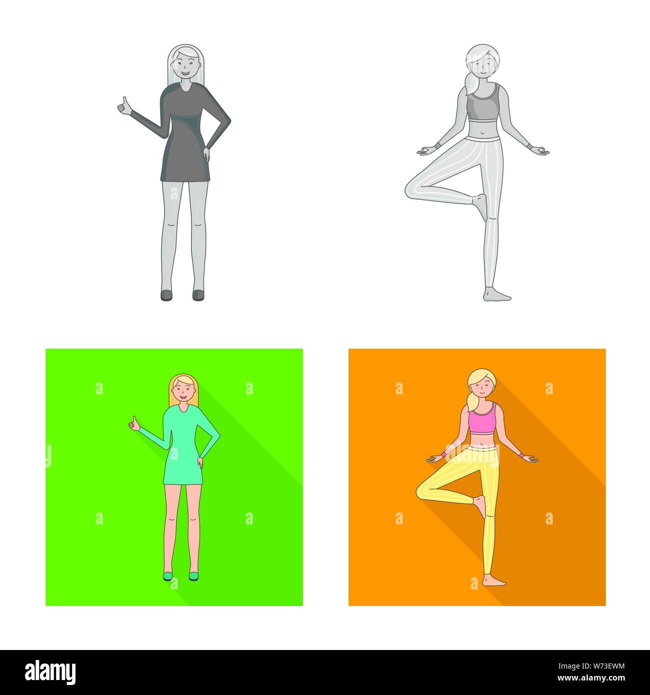 Vector design of posture and mood icon. Set of posture and female stock ...