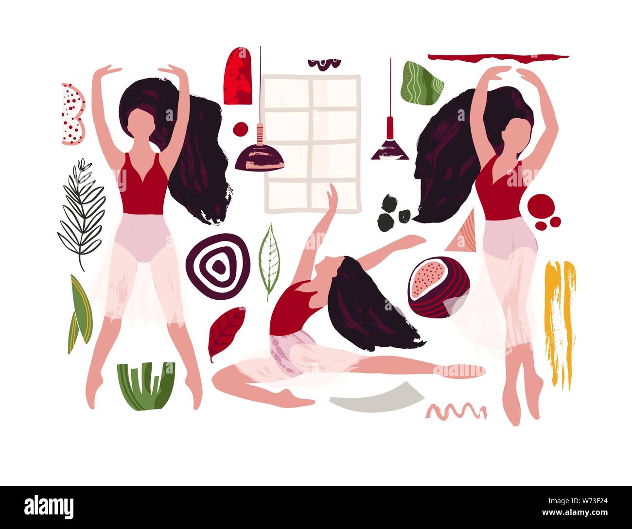 Ballet dancer girl icon set. Modern dance poses drawing. Abstract ...