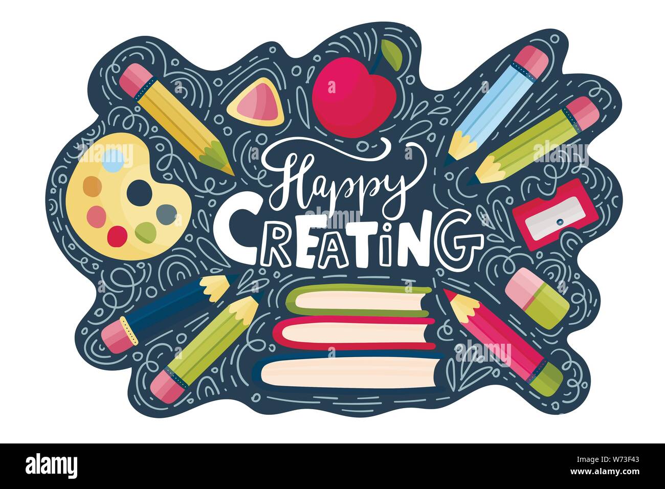 Vector school card with flat and doodle illustrations and hand drawn ...