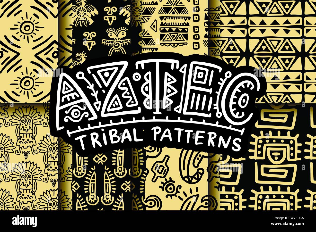 Seamless aztec vector pattern set. Tribal traditional indian fabric ...