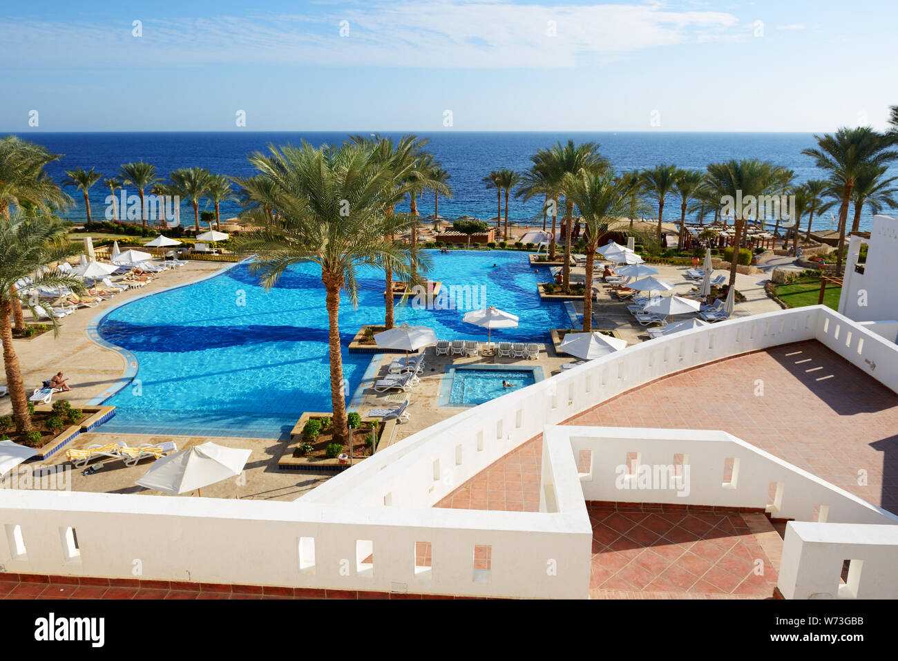 Swimming pool and beach at the luxury hotel, Sharm el Sheikh, Egypt ...