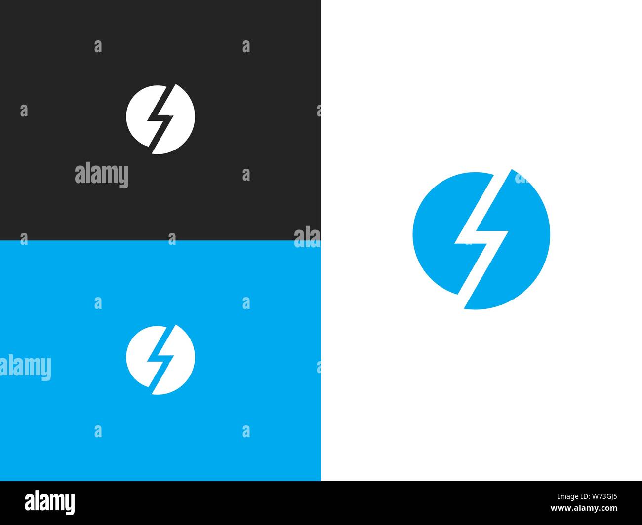 Blue round shape icon of stylization lightning, power, strength ...