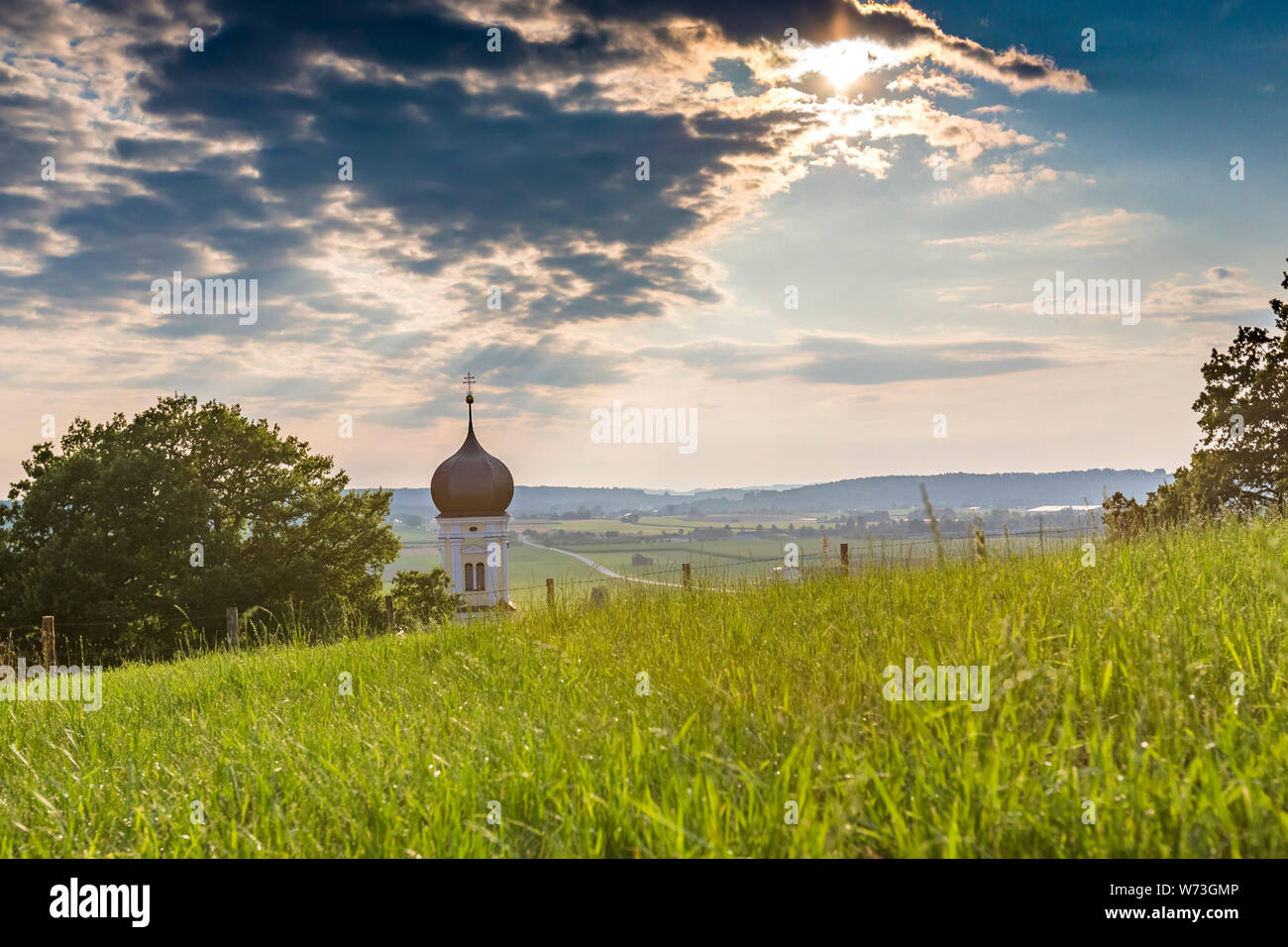 Germany, Bavaria, Allgaeu, Mindelheim, rural scene with church Stock ...