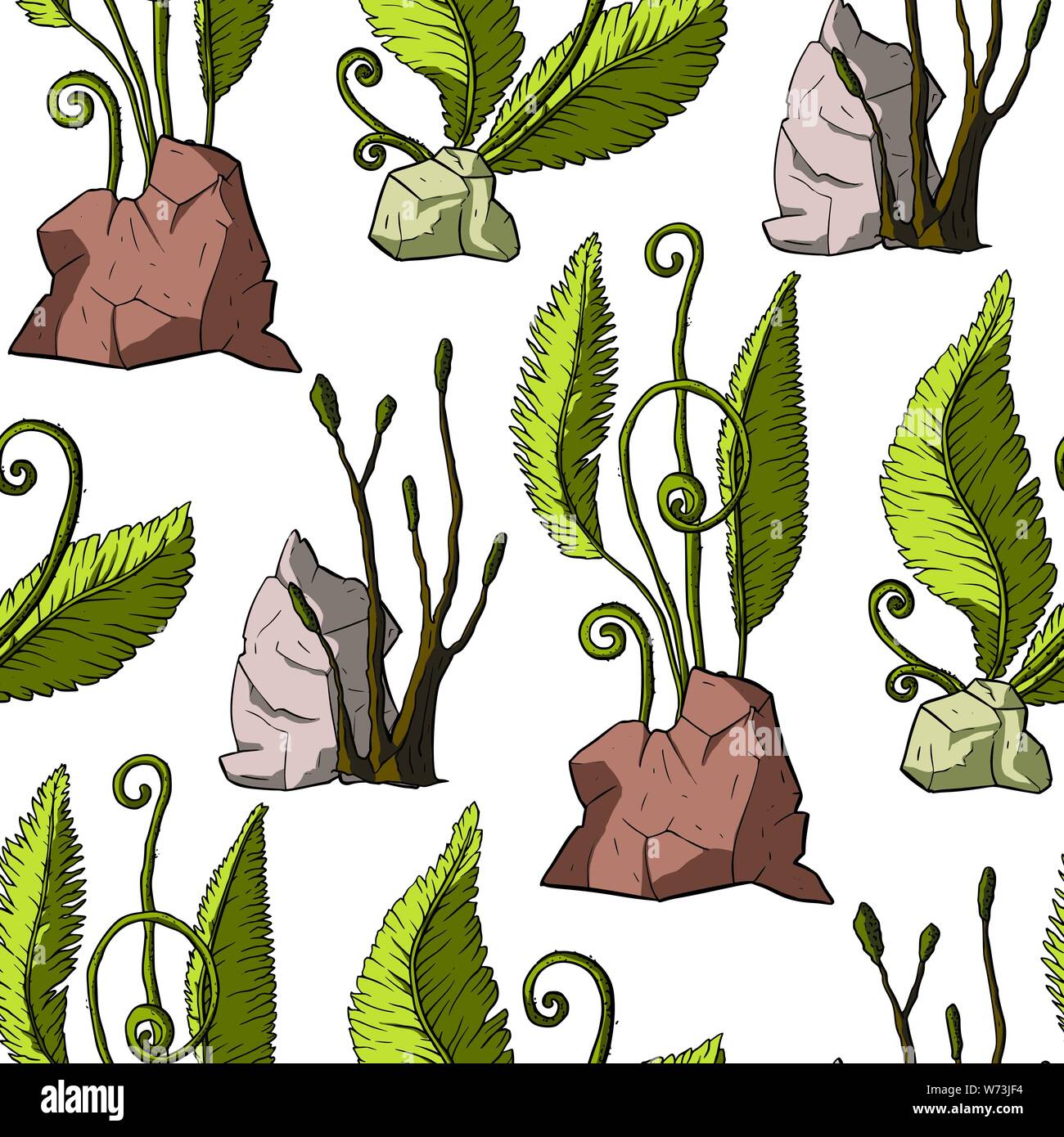 Prehistoric vector plants. Differenr extinct greenery, Cartoon ...