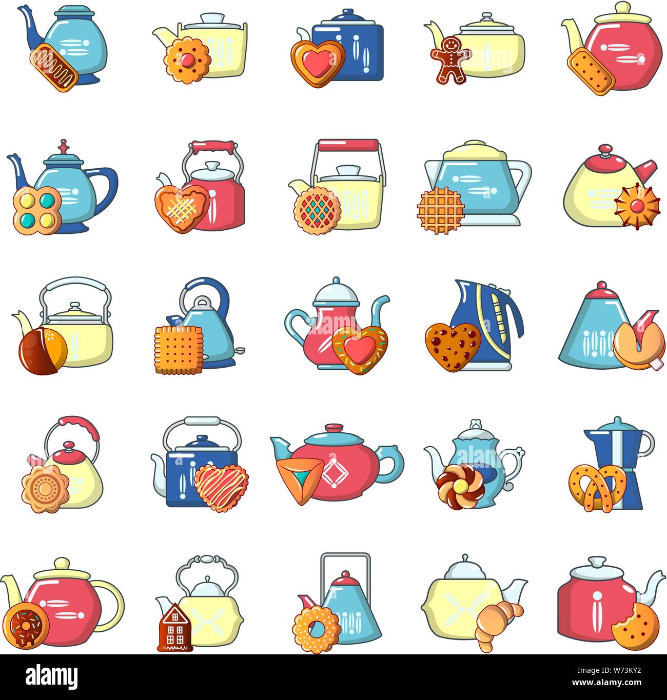 Afternoon tea icons set, cartoon style Stock Vector Image & Art - Alamy