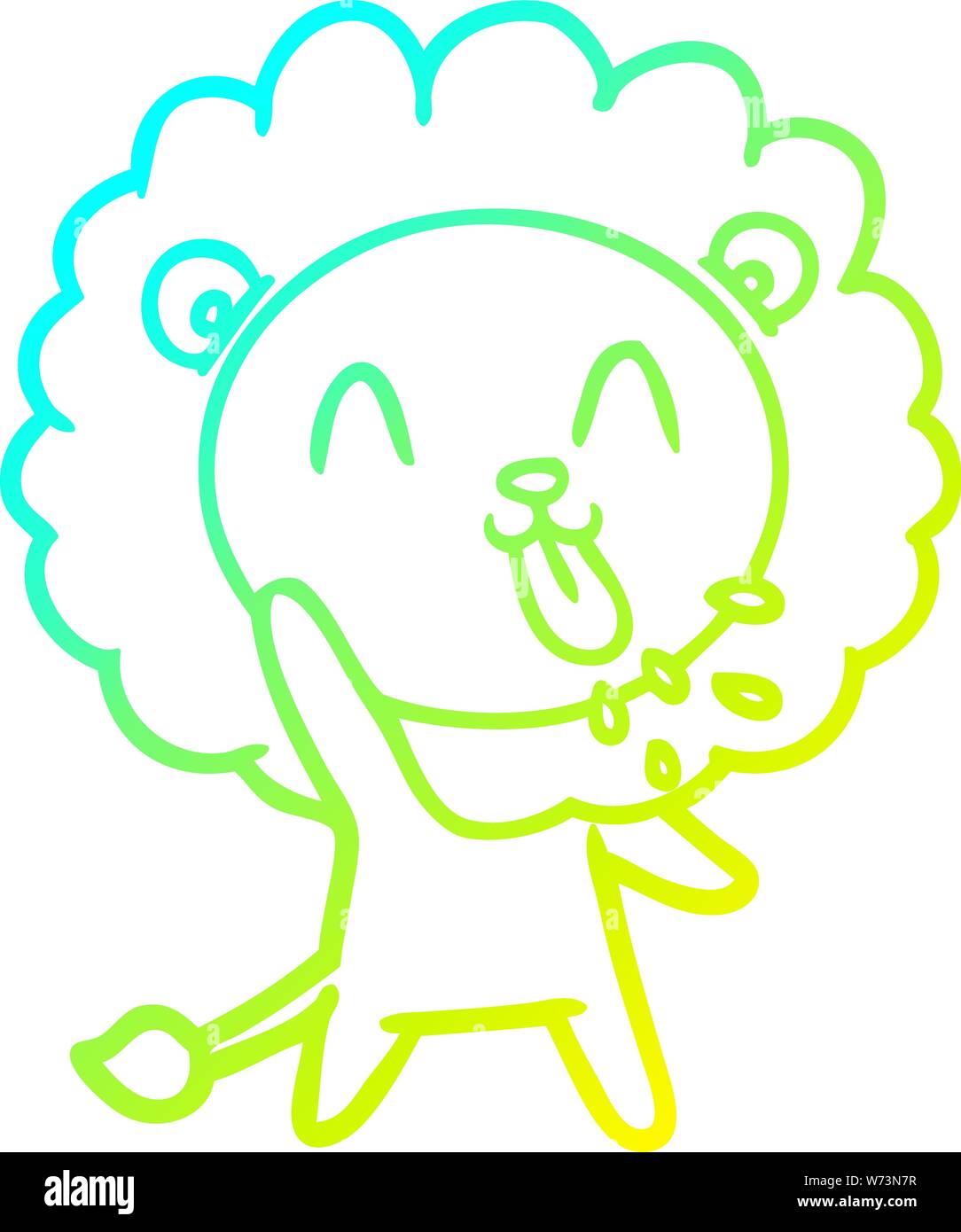 cold gradient line drawing of a happy cartoon lion Stock Vector Image ...