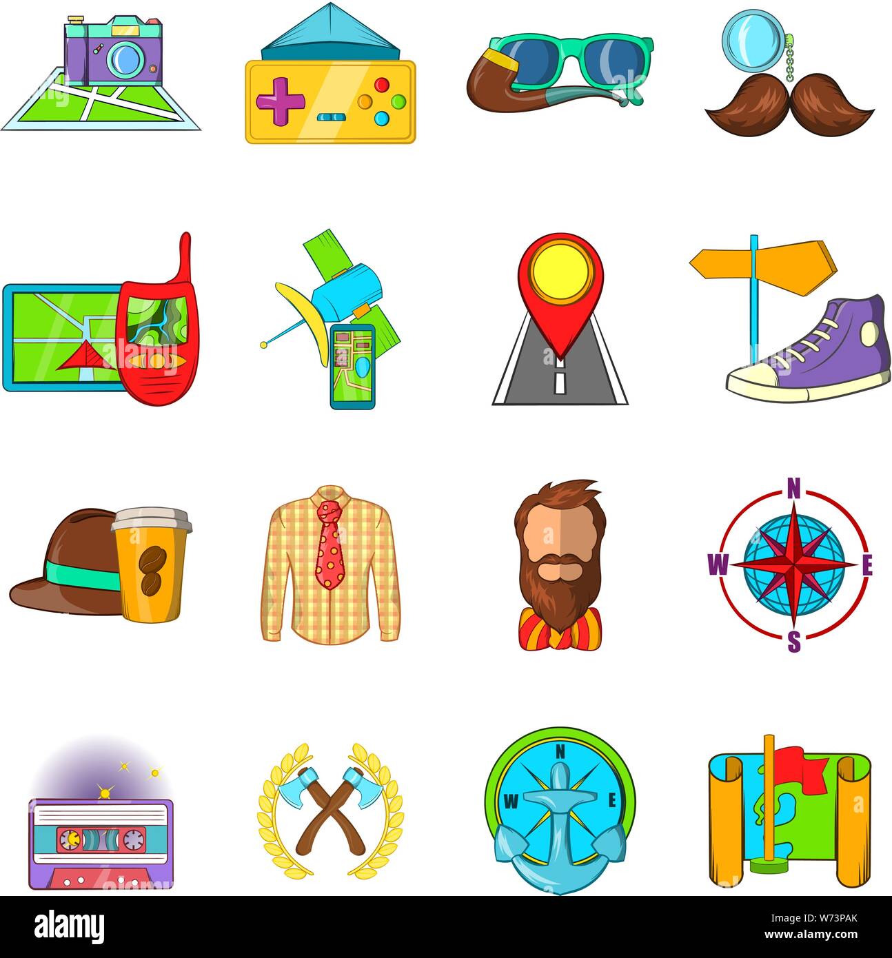 Hipster tour icons set, cartoon style Stock Vector Image & Art - Alamy