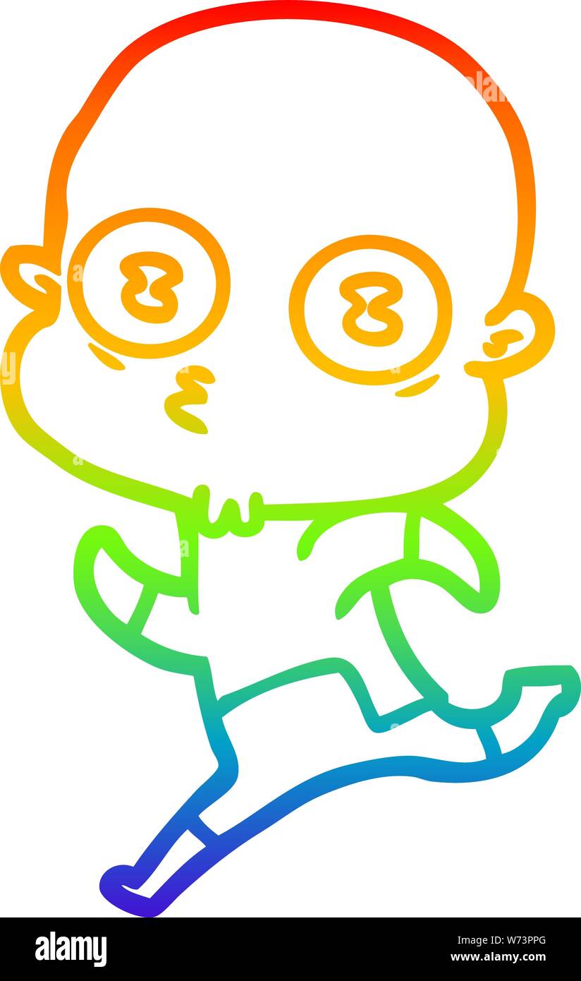 rainbow gradient line drawing of a cartoon weird bald spaceman Stock ...